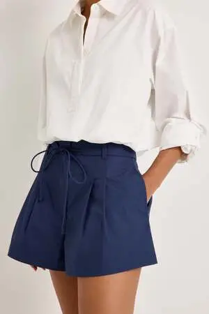 MARIE OLIVER Lander Pleated Wide-leg Shorts - Navy