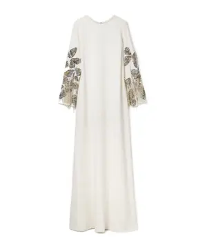 Oscar De La Renta Embroidered Decorated Crepe Dress - White