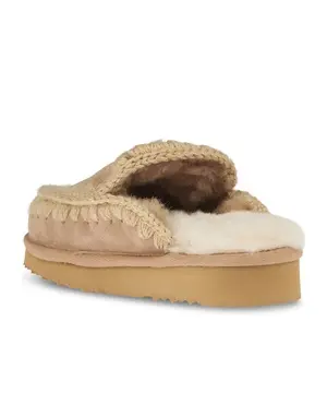 Mou Thick-soled Muller Slippers With Crocheted Stitching