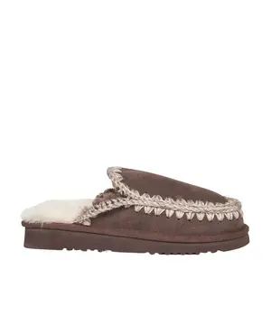 Mou Crochet Sheepskin Sandals - Brown
