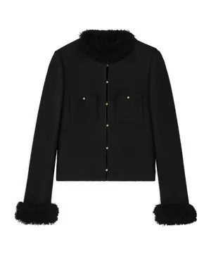 Celine Chasseur Jacket In Viscose And Wool Natt - Black