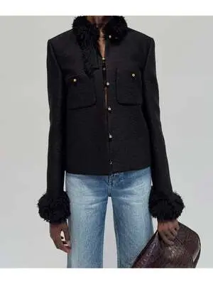 Celine Chasseur Jacket In Viscose And Wool Natt - Black
