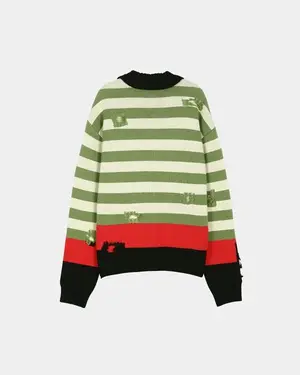 Andersson Bell Striped Distressed Knit Polo Shirt