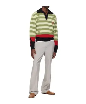 Andersson Bell Striped Distressed Knit Polo Shirt