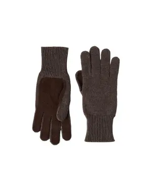 Brunello Cucinelli Cashmere Knit Gloves With Suede Palm - Black