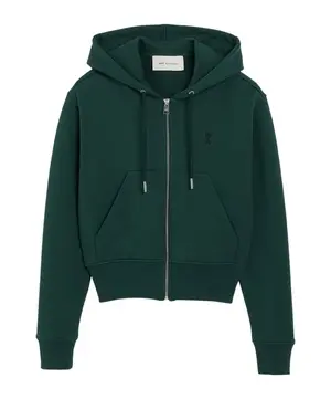AMI Paris Long Sleeve Zip Hoodie - Bottle Green