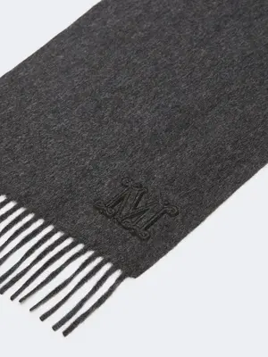 Max Mara Cashmere Stole With Monogram Embroidery Dark Grey