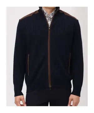 Paul & Shark Ribbed Zip-up Cardigan With Stand Collar