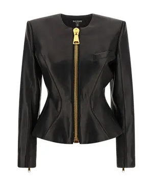 Balmain Zip-up Leather Jacket - Black