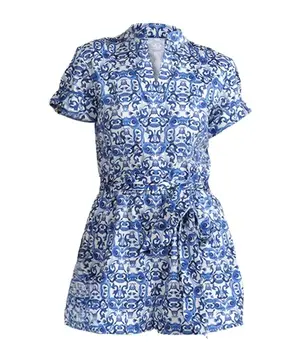 ALICEOLIVIA Alice+olivia Majolica Print Belted Playsuit - Blue