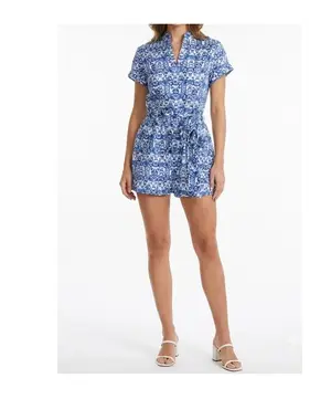 ALICEOLIVIA Alice+olivia Majolica Print Belted Playsuit