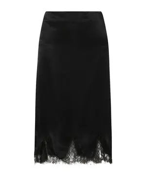 Marella Lace-trimmed Satin Skirt - Black
