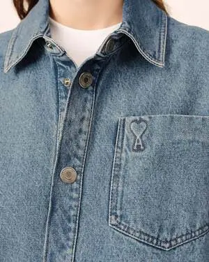AMI Paris Blue Cotton Overshirt With De Coeur