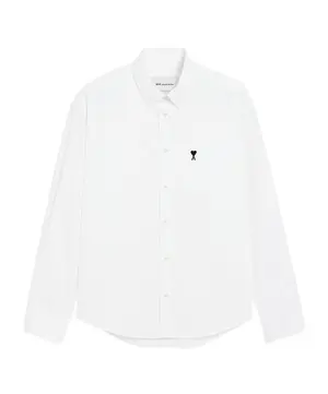 AMI Paris Boxy Cotton Shirt With De Coeur - White