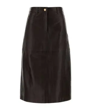 Max Mara Gita Leather Midi Skirt - No