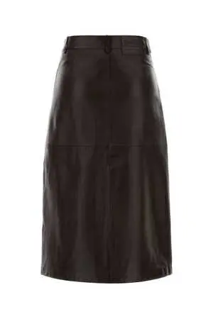 Max Mara Gita Leather Midi Skirt - No