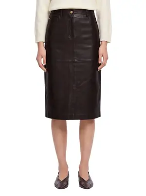 Max Mara Gita Leather Midi Skirt - No