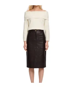 Max Mara Gita Leather Midi Skirt - No