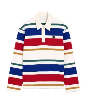 AMI Paris Multicolor Striped Cotton Polo With Patch - White/blue/red