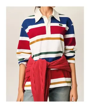AMI Paris Multicolor Striped Cotton Polo With Patch