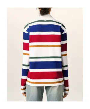 AMI Paris Multicolor Striped Cotton Polo With Patch