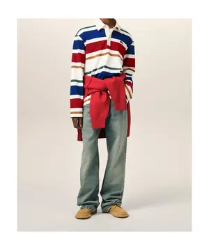 AMI Paris Multicolor Striped Cotton Polo With Patch