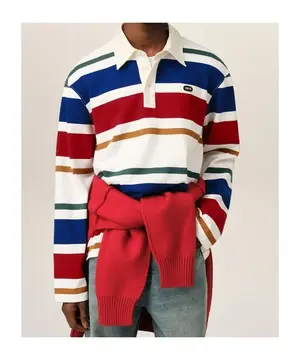 AMI Paris Patch Striped Polo Shirt - White/blue/red