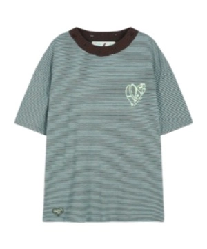 Andersson Bell Heart-shaped Striped T-shirt - Chocolate/mint