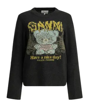 GANNI Teddy Jacquard Knitted Sweater - Phantom Black
