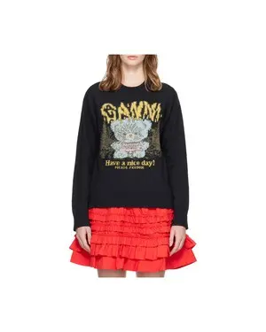 GANNI Teddy Jacquard Knitted Sweater - Phantom Black