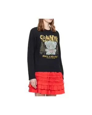 GANNI Teddy Jacquard Knitted Sweater - Phantom Black