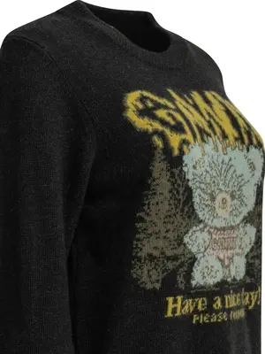 GANNI Teddy Jacquard Knitted Sweater - Phantom Black