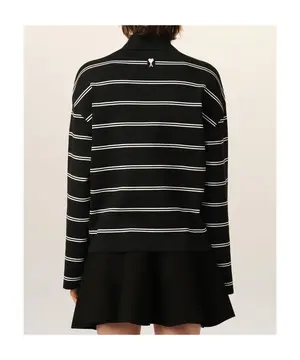 AMI Paris Black Striped Cotton Polo With Patch