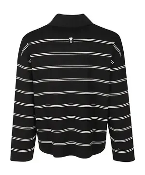 AMI Paris Patch Striped Polo Shirt - Black/white
