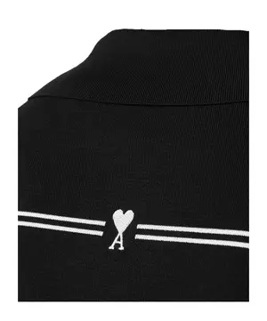 AMI Paris Patch Striped Polo Shirt - Black/white