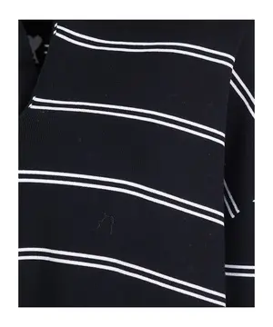 AMI Paris Patch Striped Polo Shirt - Black/white