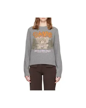 GANNI Teddy Intarsia Knitted Jumper - Grey