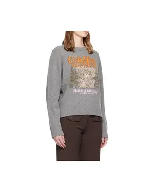 GANNI Teddy Intarsia Knitted Jumper - Grey