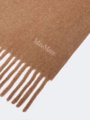 Max Mara Logo Embroidered Fringe Scarf