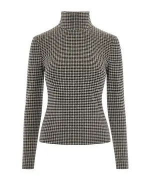 Patrizia Pepe Micro-check High-neck Top - Grey
