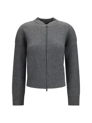 Max Mara Ribbed-knit Zip-up Cardigan - Mixed Gray