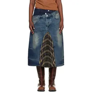 Andersson Bell Pleated Patchwork Denim Midi Skirt