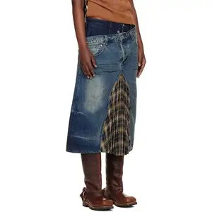 Andersson Bell Pleated Patchwork Denim Midi Skirt