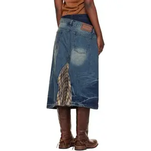 Andersson Bell Pleated Patchwork Denim Midi Skirt