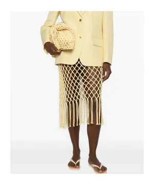 THE FRANKIE SHOP Macramé Knit Fringed Midi Skirt