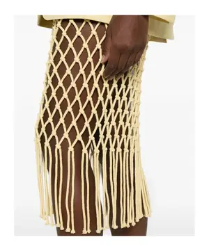 THE FRANKIE SHOP Macramé Knit Fringed Midi Skirt