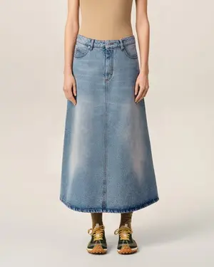 AMI Paris Long A-line Denim Skirt