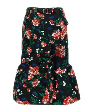 Sacai Printed Skirt With Ruffled Hem And Drawstrings - No