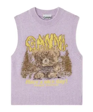 GANNI Vest With Forest Teddy Print - Thistle