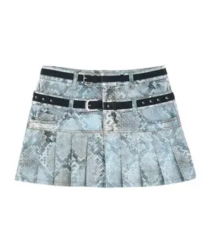 Andersson Bell Python Print Faded Denim Mini Skirt - Blue